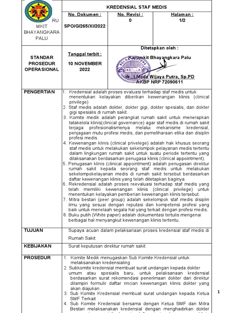 SOP Kredensial Staf Medis | PDF