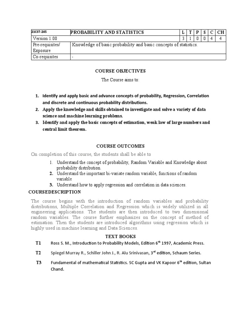 Probability and Statistics Course Overview | PDF | Probability ...