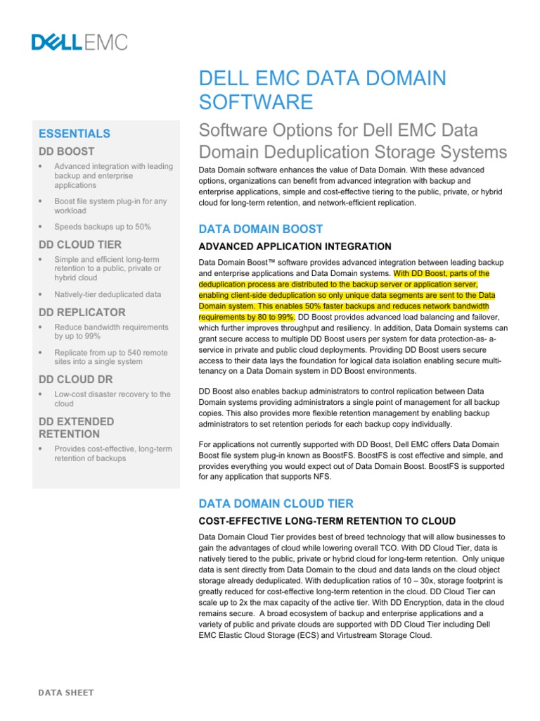 Datasheet EMC Data Domain Software | PDF | Backup | Cloud Computing
