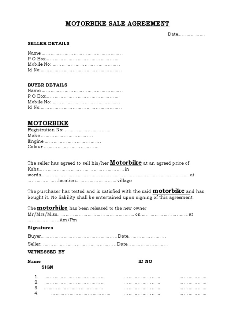 Motorbike SALE AGREEMENTT | PDF