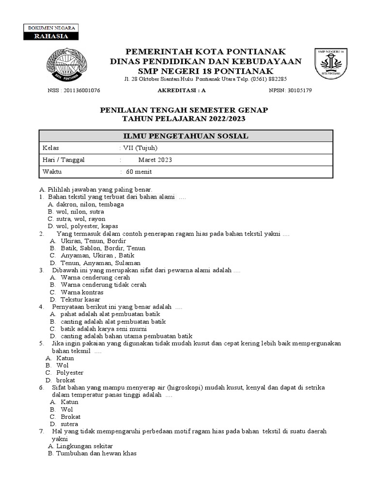 PTS Kelas 7 SBK | PDF