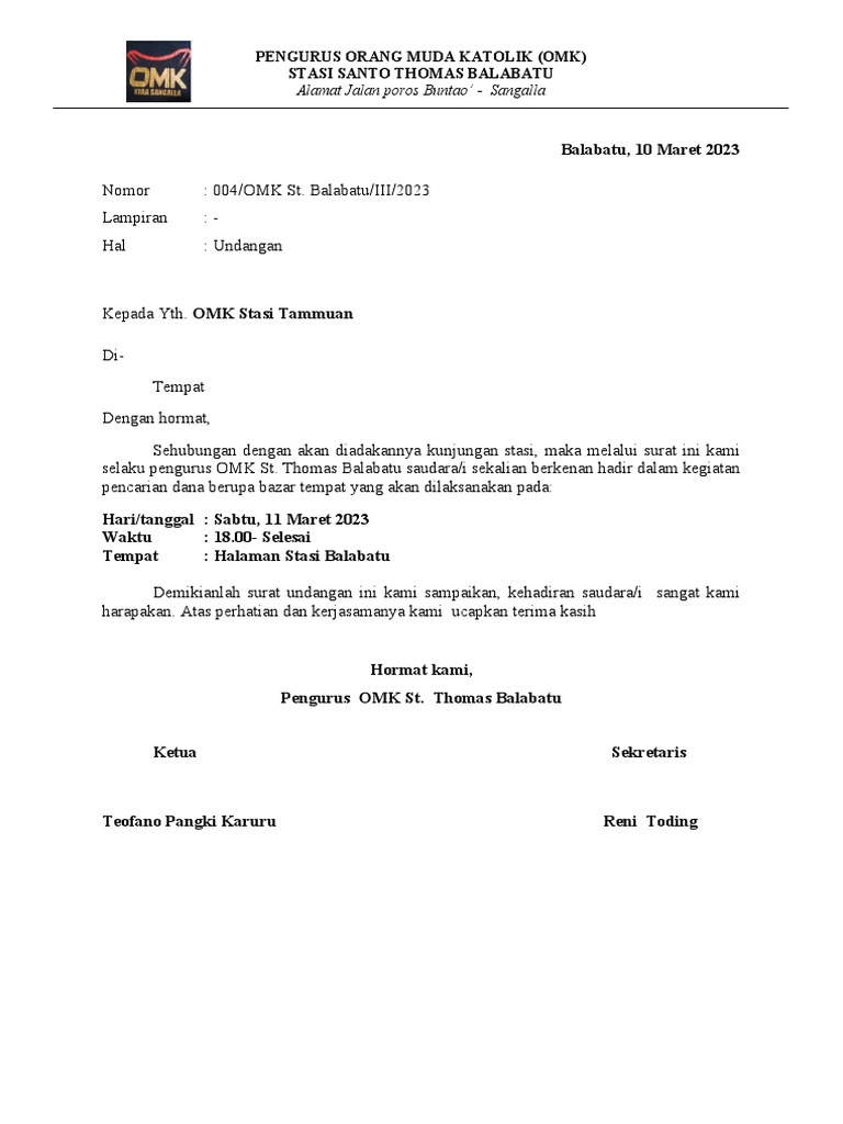 Undangan OMK Stasi Tammuan | PDF