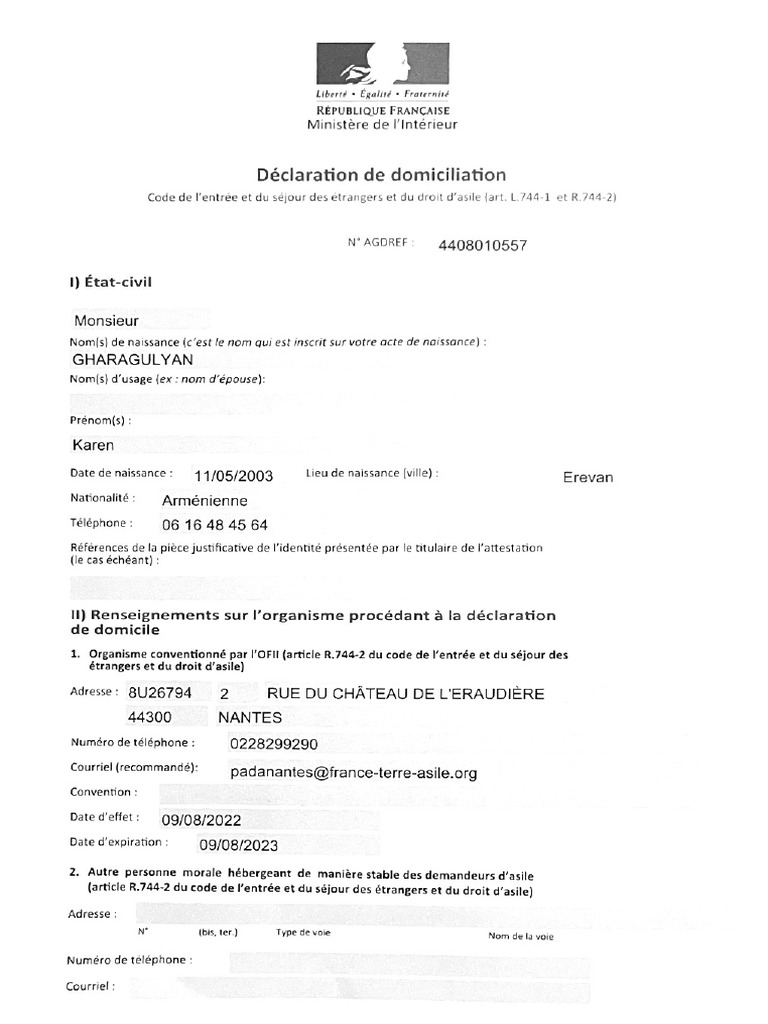 Déclaration de Domiciliation | PDF