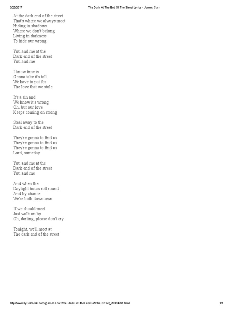 James Carr's "Dark End of the Street" Lyrics | PDF