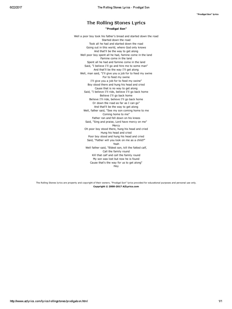 The Rolling Stones Lyrics - Prodigal Son | PDF