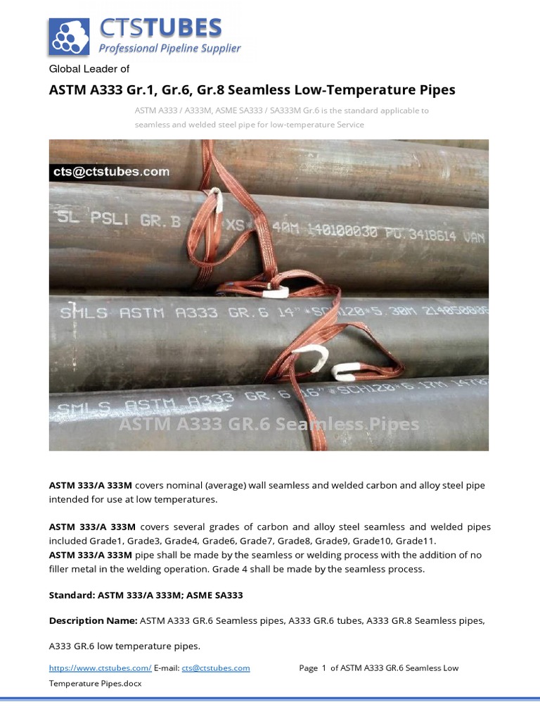 ASTM A333 GR.6 Seamless Low Temperature Pipes PDF | PDF | Pipe (Fluid Conveyance) | Construction