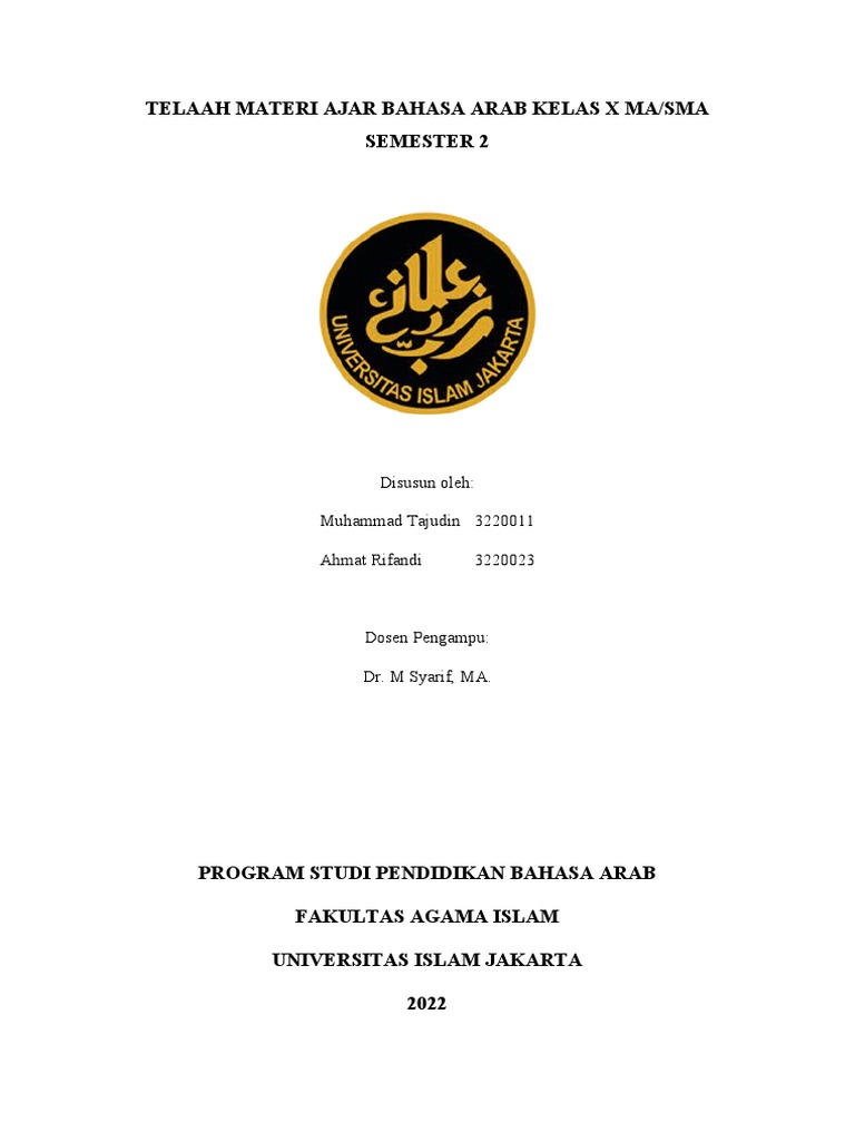 Telaah Materi Ajar Bahasa Arab Kelas X Ma Semester 2 | PDF