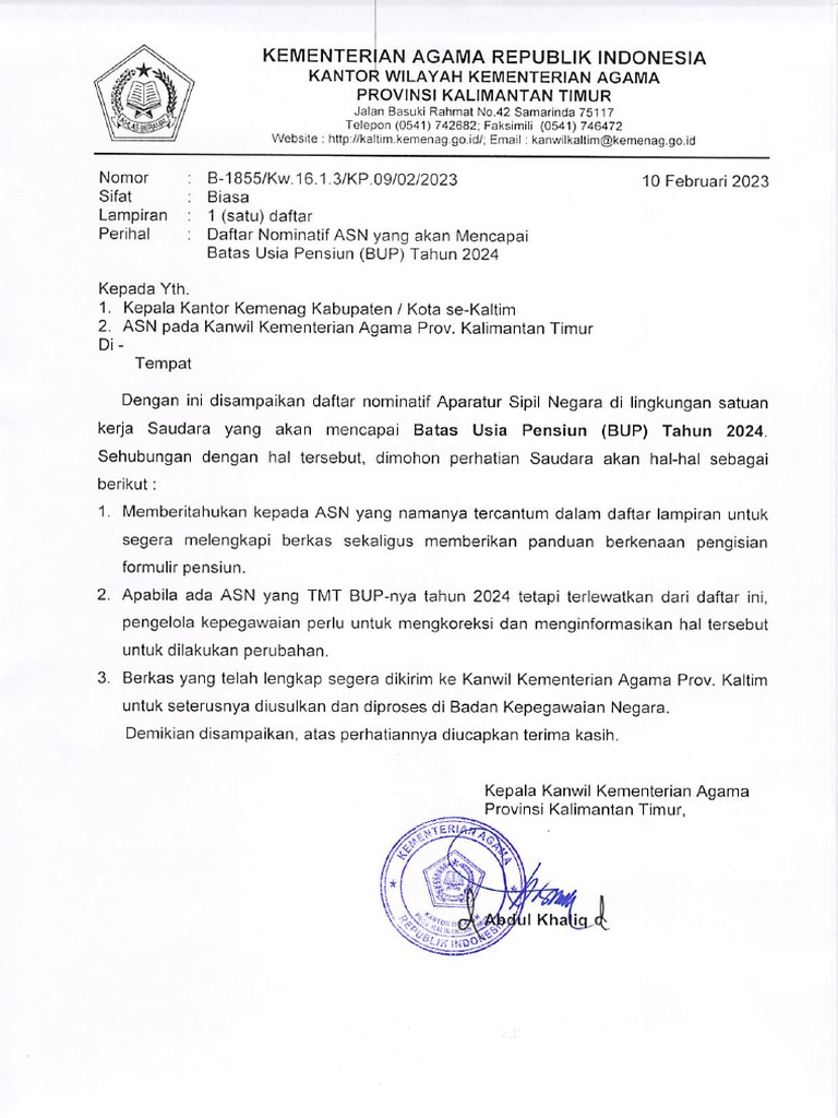 Daftar Nominatif ASN Yang Akan Mencapai BUP Tahun 2024 PDF | PDF