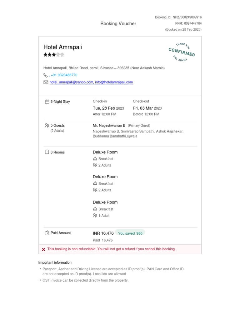 Booking Confirmation Voucher | PDF