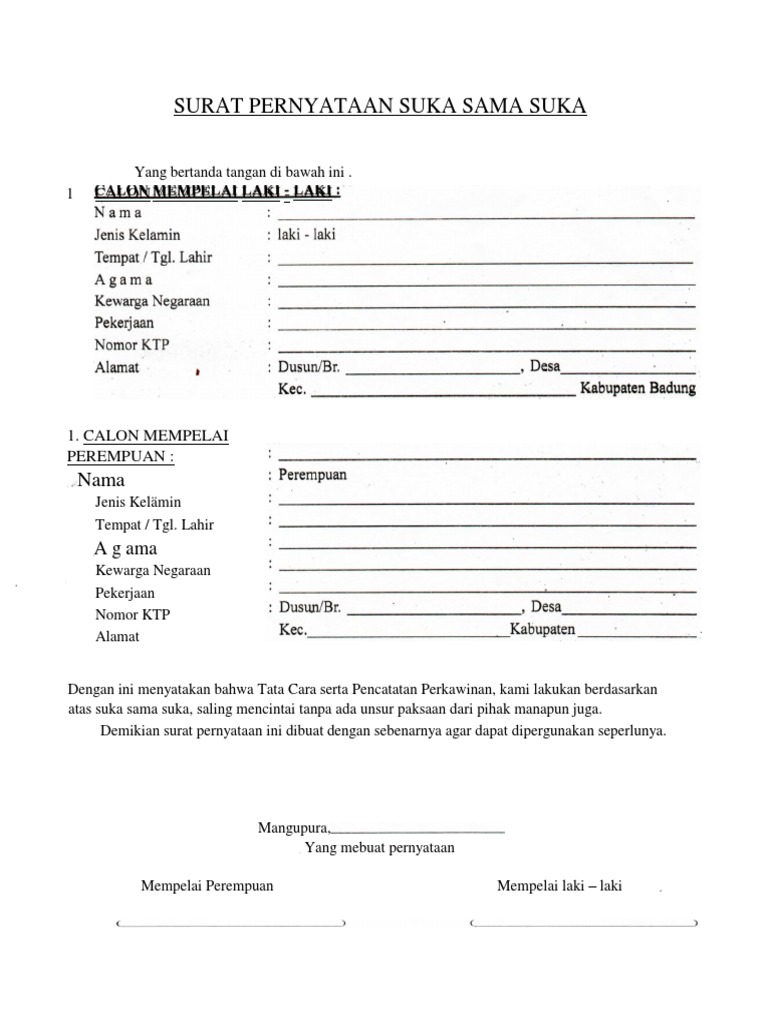 Formulir Pernyataan Suka sama Suka | PDF