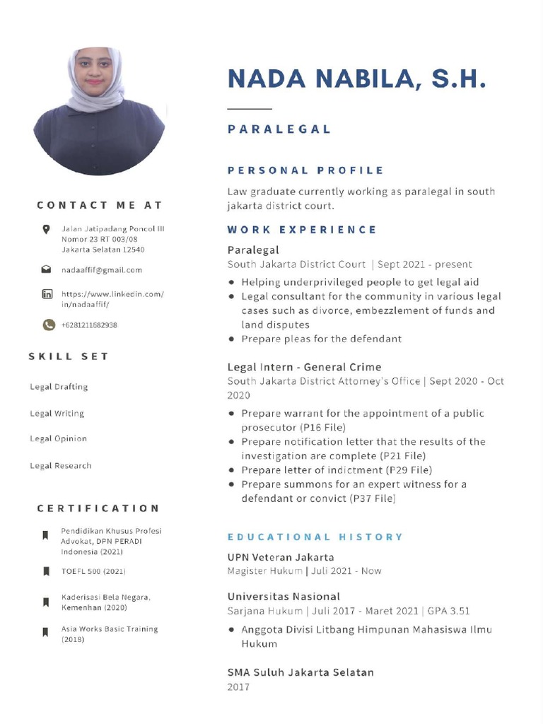 CV - Nada Nabila, S.H. | PDF