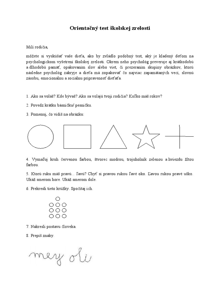 Orientacny Test Sk. Zrelosti | PDF