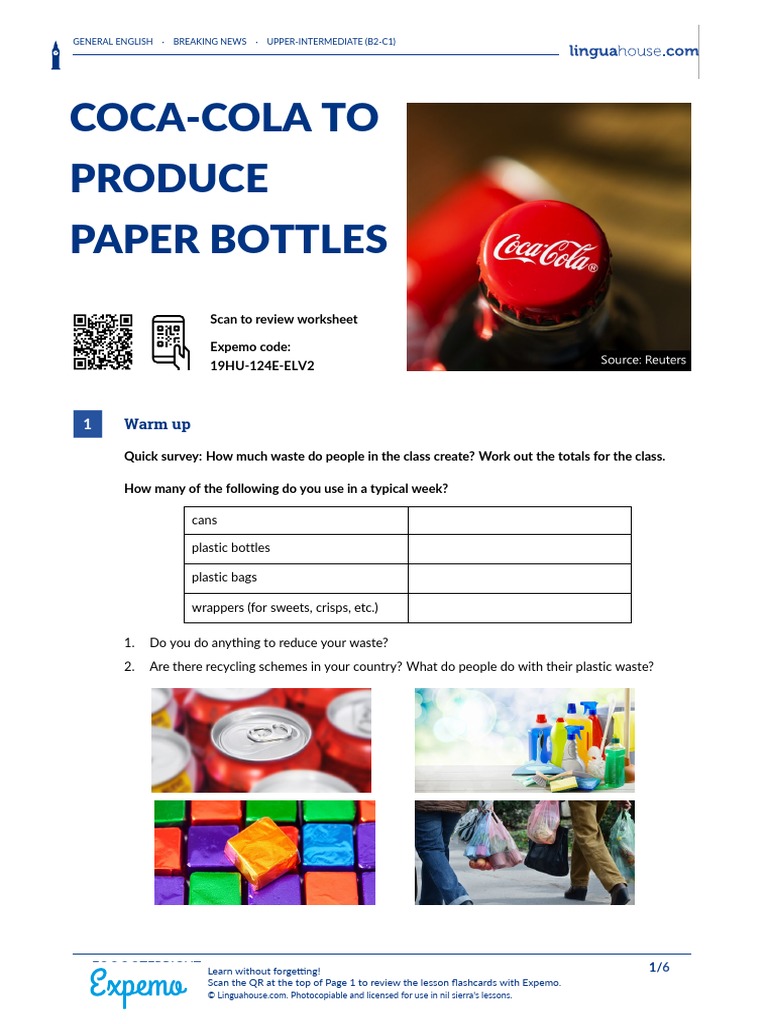 Coca Cola To Produce Paper Bottles British English Teacher | PDF ...