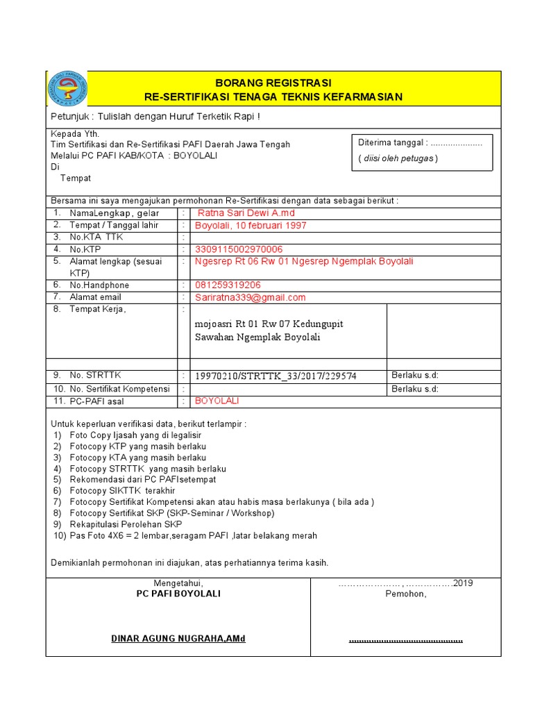 Borang Untuk Resertifikasi TTK | PDF