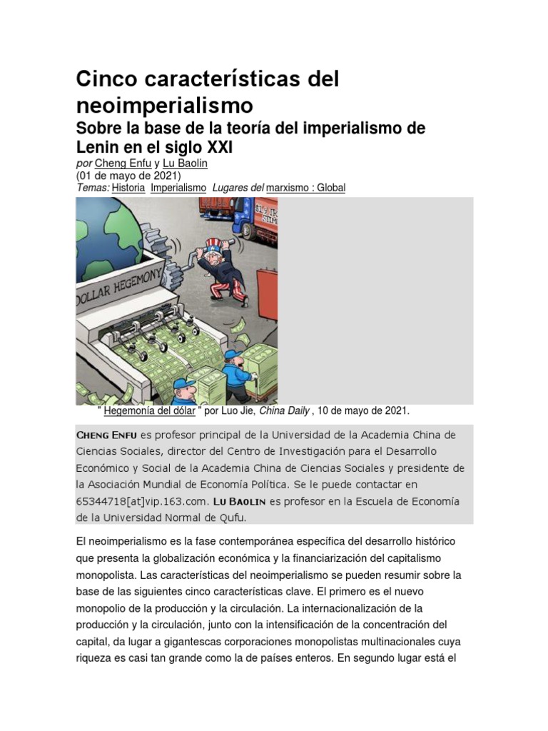 2 - Cheng Enfu y Lu Baolin - CINCO CARACTERISTICAS DEL NEOIMPERIALISMO ...