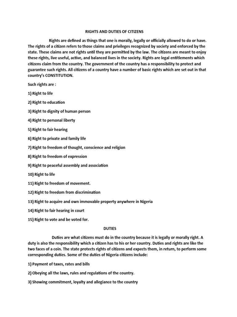 Rights and Duties of Citizen - Main Note | PDF | Citizenship | Rights