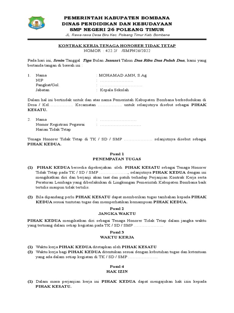 Format Kontrak Kerja | PDF