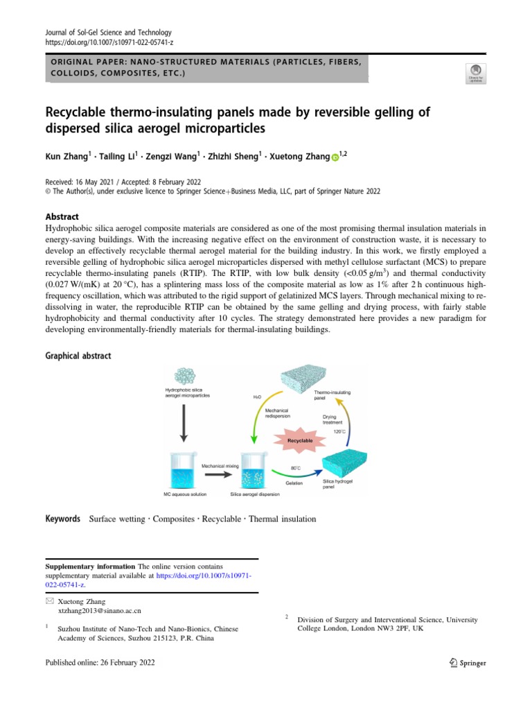 Recyclable Thermo-Insulating Panels Made by Reversible Gelling of ...
