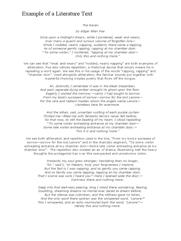 Example of An Literature Text | PDF | The Raven | Poetry