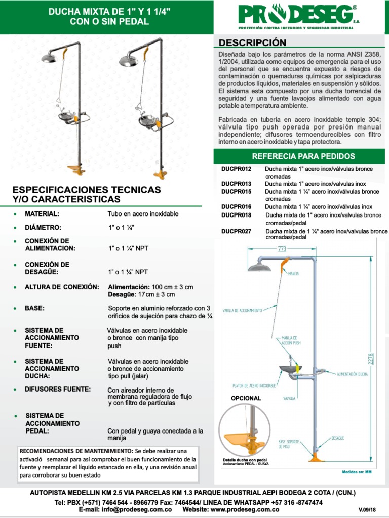 Ficha Tecnica de Ducha Mixta | PDF | Ducha | Acero