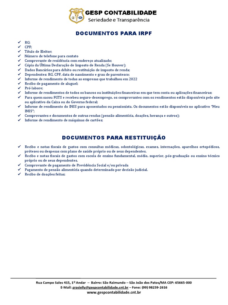 Documentos Essenciais para IRPF | PDF