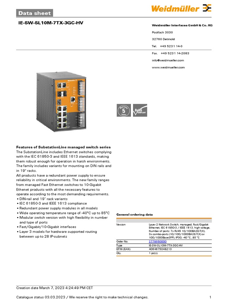 Weidmüller Managed Ethernet Switch Data Sheet | PDF