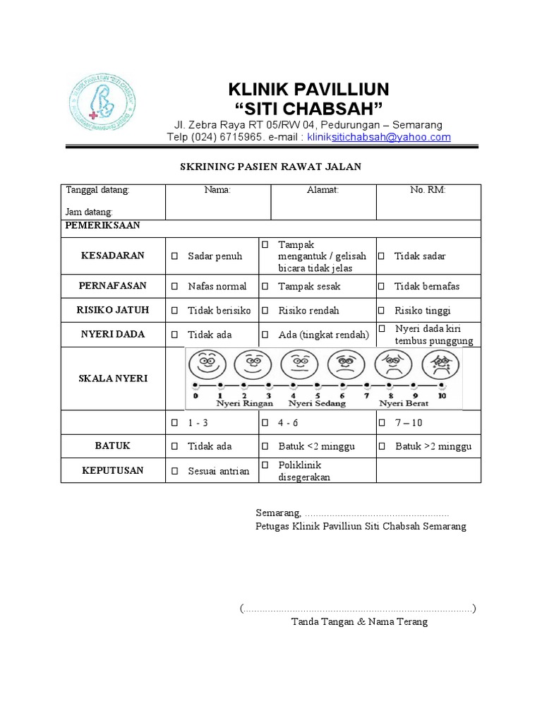 Form Skrining Rawat Jalan Klinik Siti Chabsah | PDF