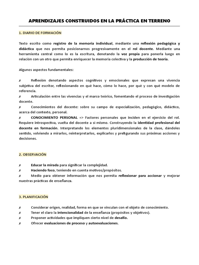 Aprendizajes Construidos en La PR Ctica en Terreno | PDF | Maestros | Enseñando