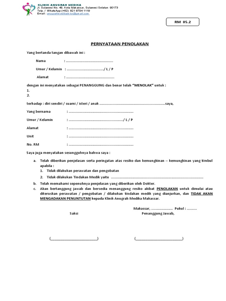RM 05.2 - Informed Consent (Penolakan Tindakan Medis) | PDF