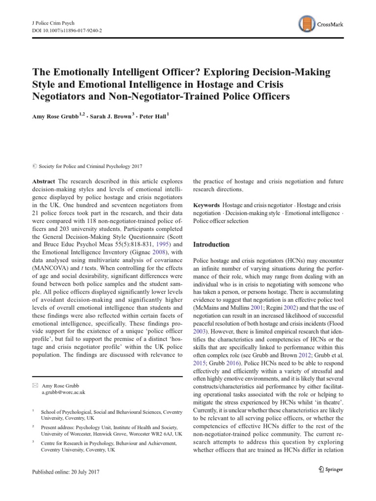 The Emotionally Intelligent Officer - Exploring Decision-Making in Hostage Negotiations PDF ...