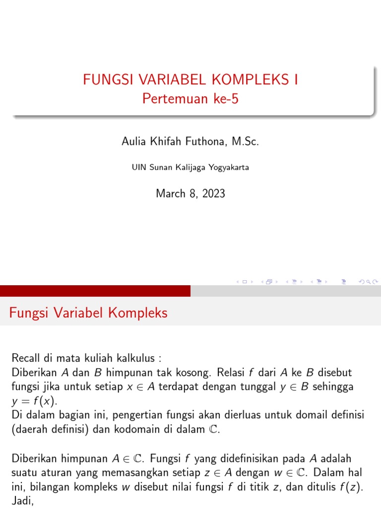 Fungsi Variabel Kompleks: Pertemuan 5 | PDF | Sains & Matematika