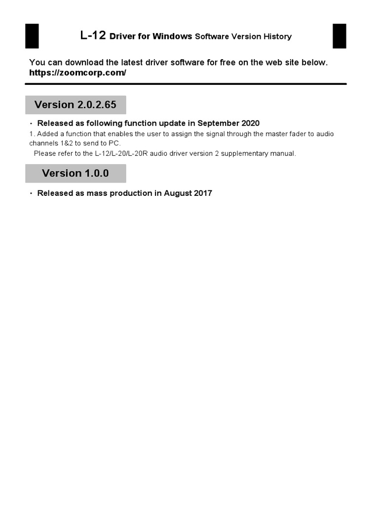L-12 Driver Version History for Windows | PDF