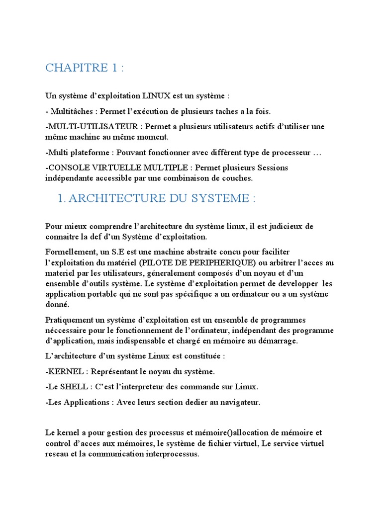 CHAPITRE 1 Administration Des Sys Et Reseau Linux | PDF | Kernel (Système d'exploitation ...