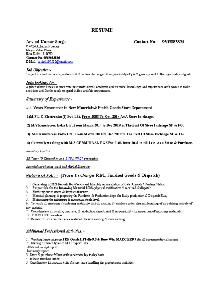 CV Arvind - Singh | PDF | Inventory | Supply Chain Management