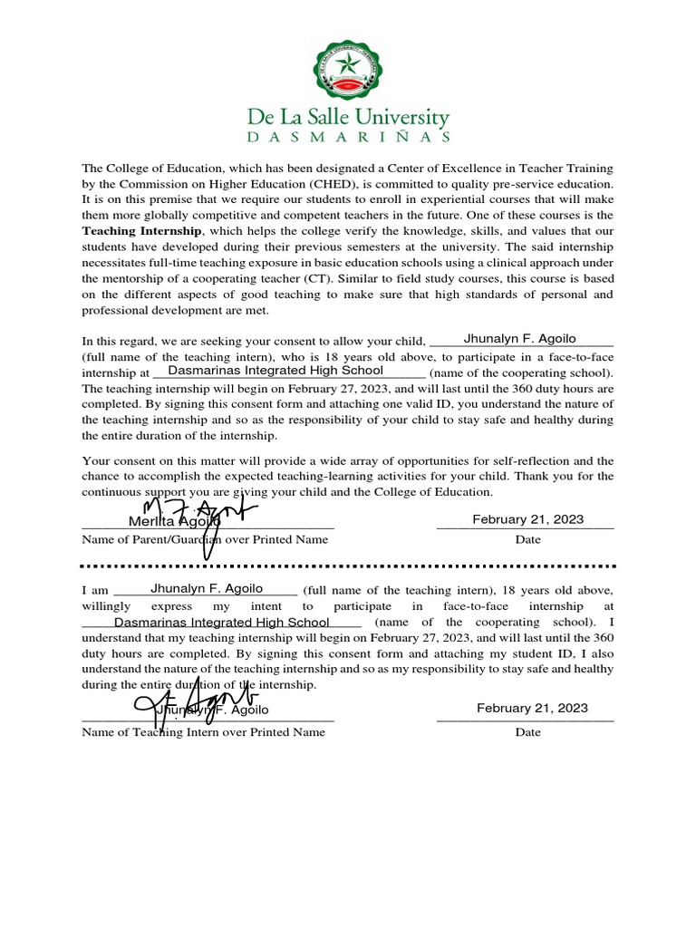 Consent-Form (Edited) | PDF | Internship | Job Hunting