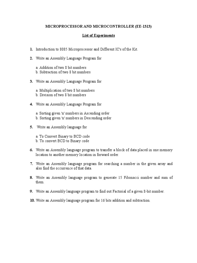 List of Exp of Microprocessor | PDF | Computers