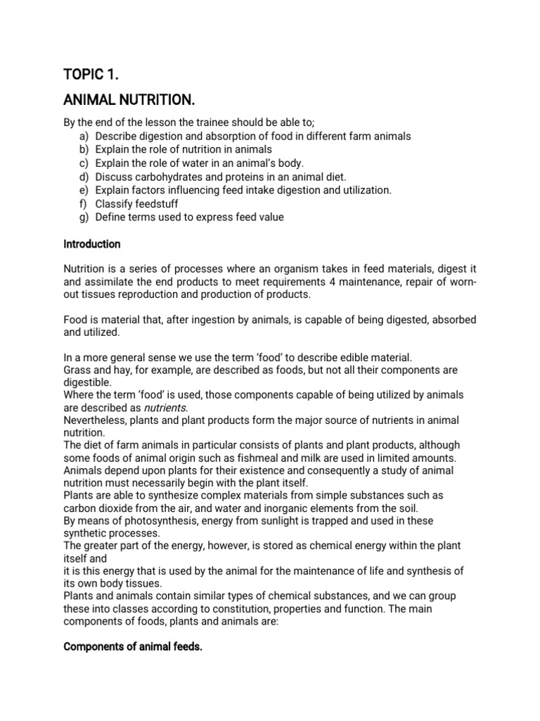 Animal Nutrition PDF | PDF