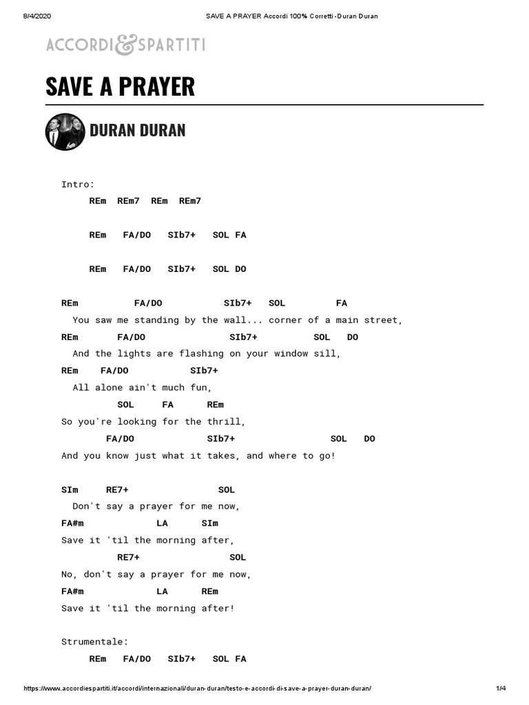 SAVE A PRAYER Accordi 100% Corretti - Duran Duran | PDF | Songs Written