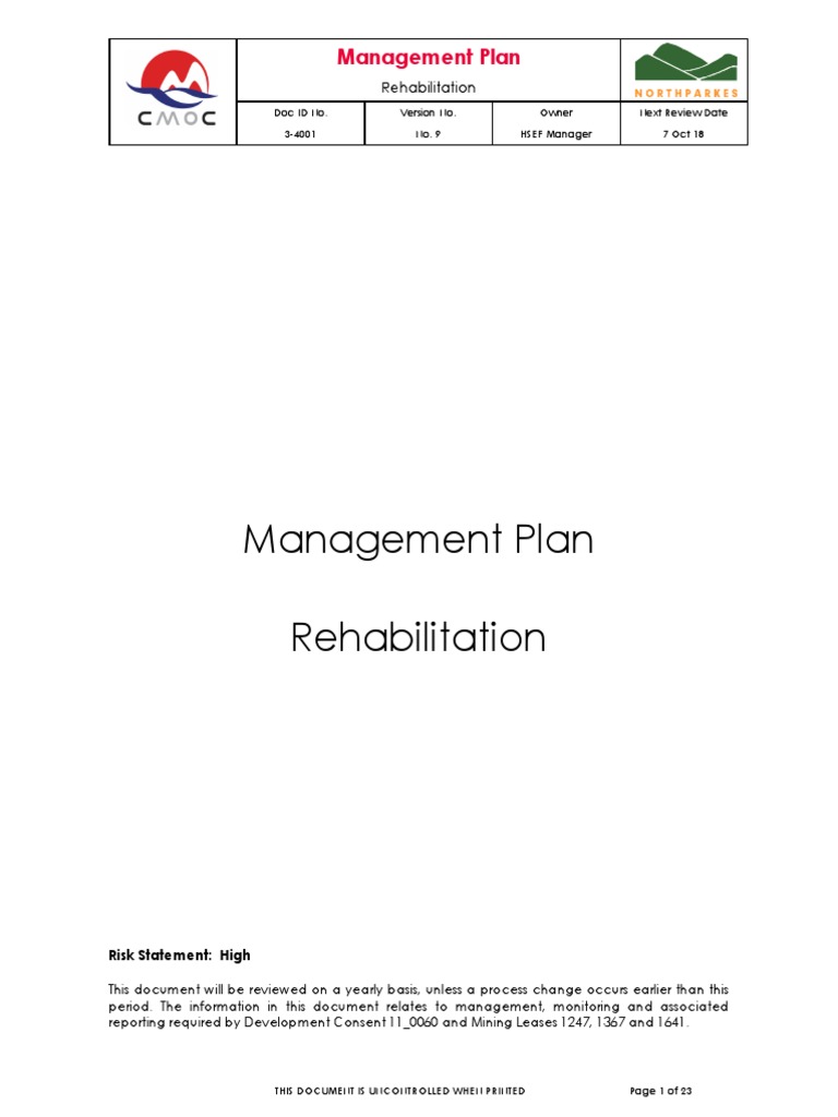 Rehabilitation Management Plan Overview | PDF | Soil | Weed