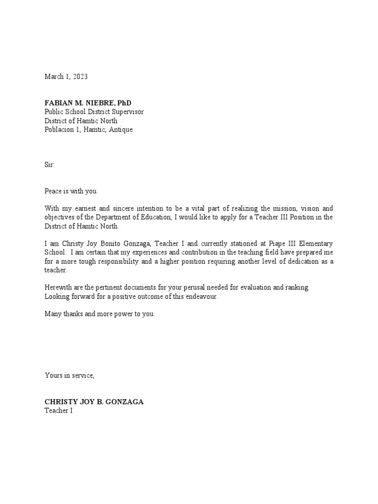 Application Letter TINAY T3 | PDF