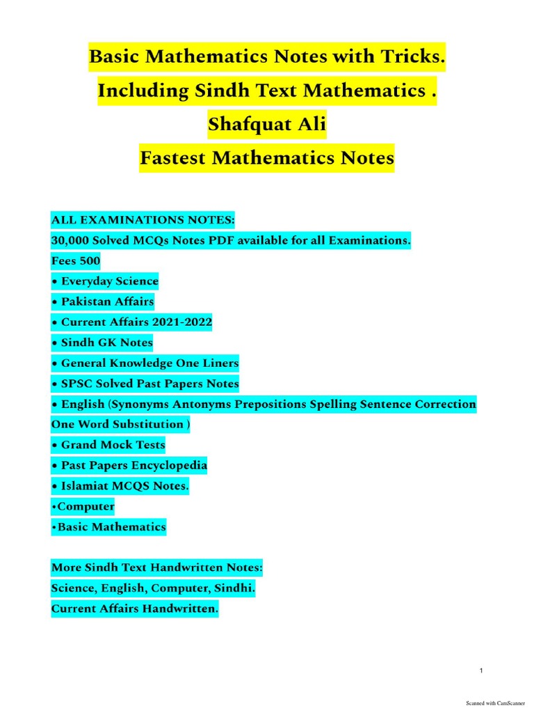 11.mathematics With Tricks Notes | PDF