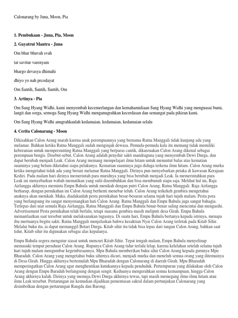 Calonarang by Juna Pia Moon | PDF