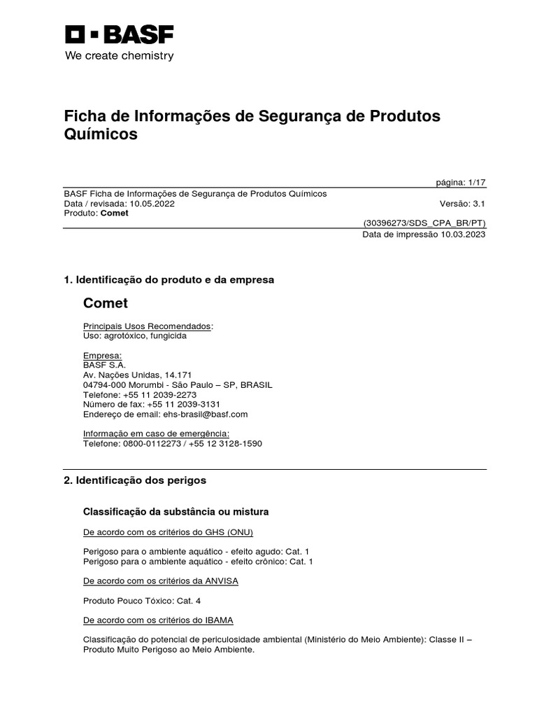 Ficha de Segurança do Produto Comet | PDF | Toxicidade | Química