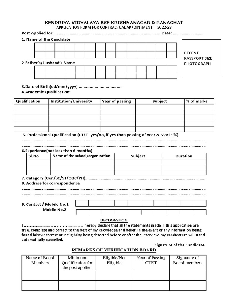 KV Ranaghat Krishnanagar Form | PDF