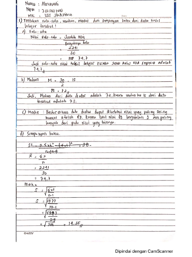 Uts Statistika Almawati 2023022010 | PDF Uts Statistika Almawati 2023022010 | PDF
