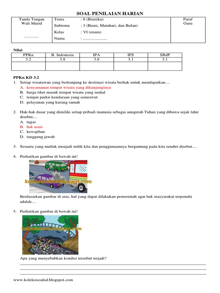 Soal Penilaian Harian Kelas 6 Tema 8 Subtema 3 | PDF
