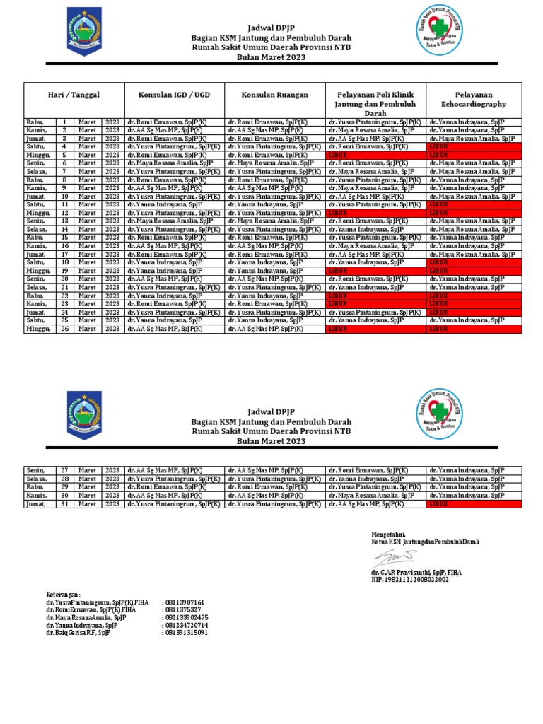 March 2023 Duty Schedule for the Cardiovascular and Vascular Department ...
