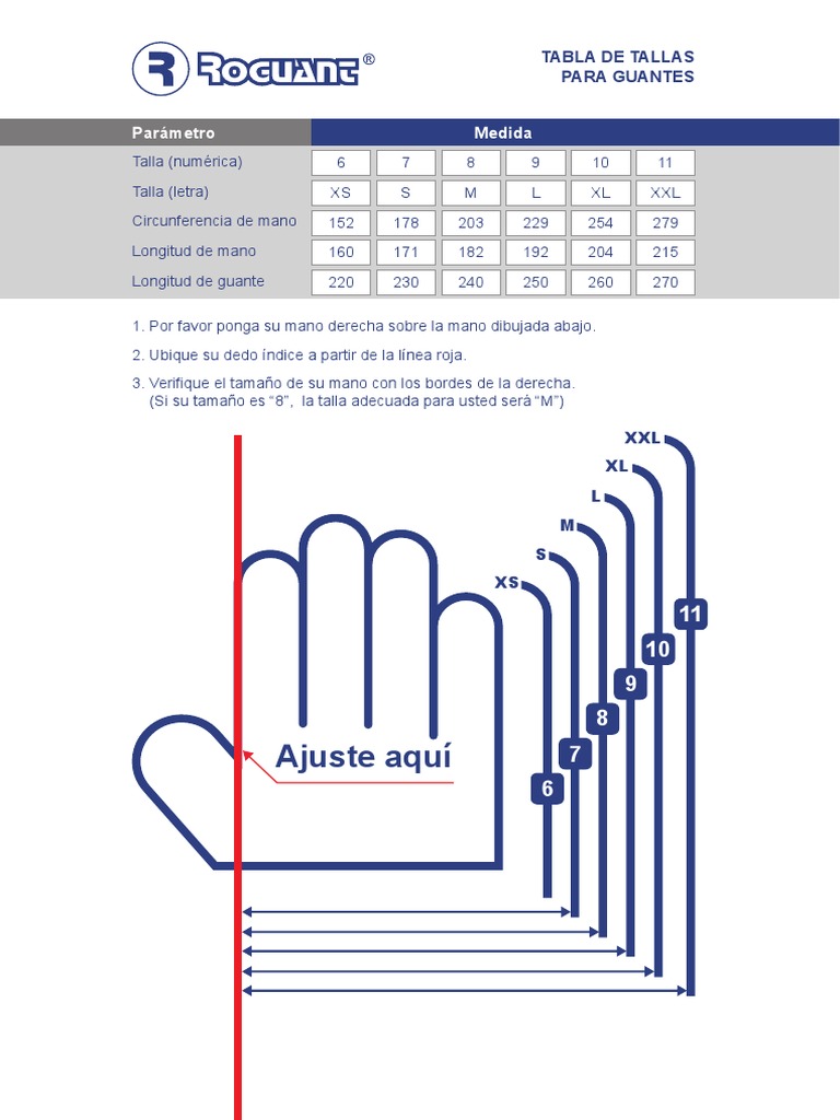 Tabla De Tallas Para Guantes Pdf