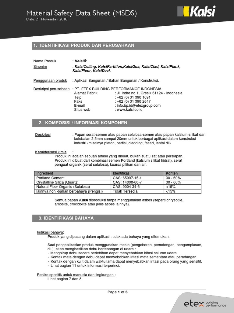 Msds Kalsi Matrerial Safety Datasheet Id 2018 11 PDF | PDF