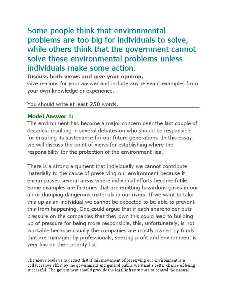 Individual vs. Government in Environmental Action | PDF | Plastic ...